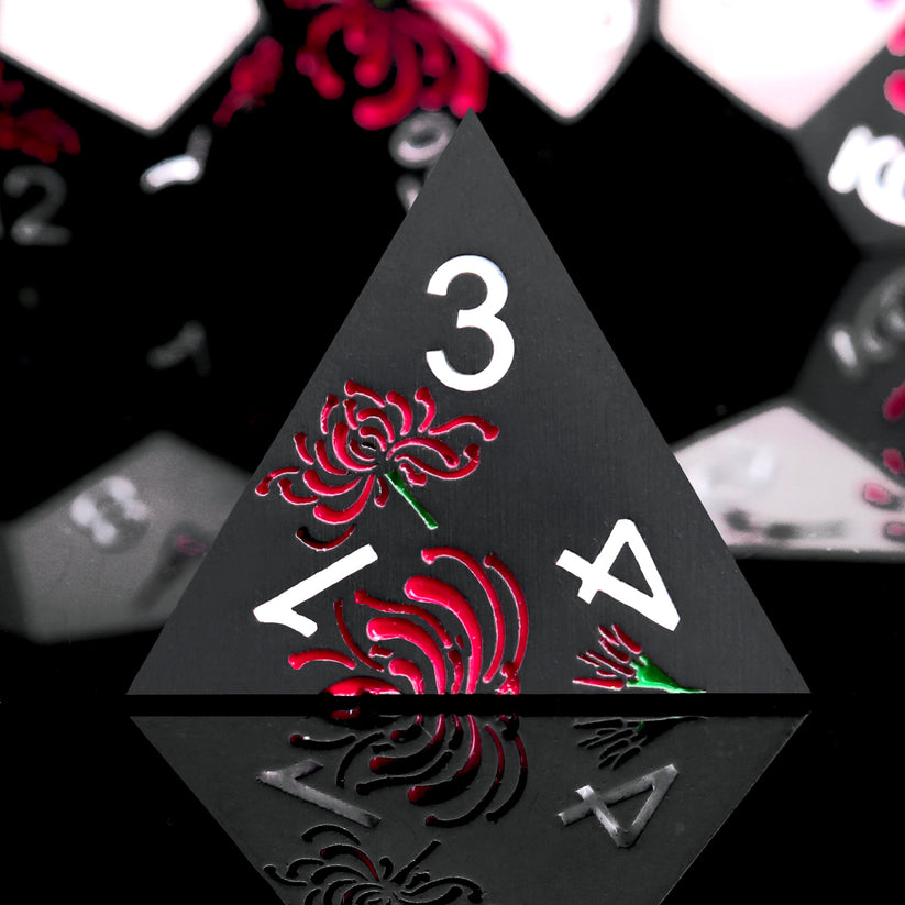 Haxtec Red Spider Lily Flower Metal DND Dice Set for Dungeons and Drag ...