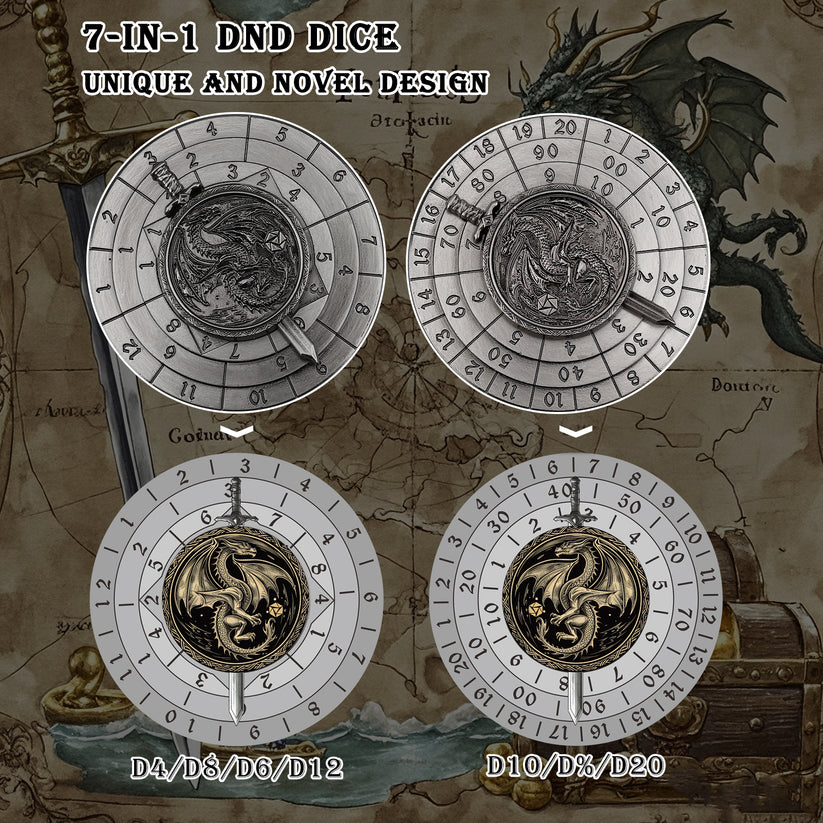 Haxtec Dragon Spinner Dice 7 in 1 Metal DND Dice Set TTRPG Dice Lord ...