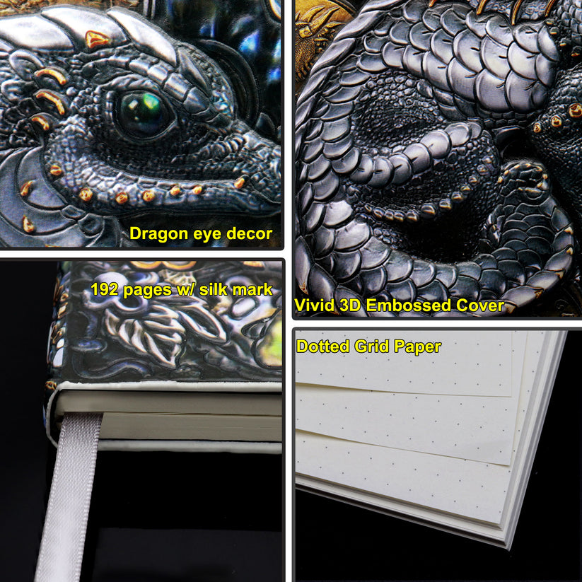 Haxtec DND Notebook Dotte Grid 3D Embossed Wyrmling Dragon Leather Jou ...