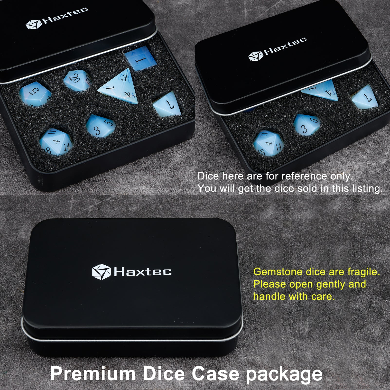 Haxtec Snowflake Obsidian Gemstone DND Dice Set with Premium Dice Case ...