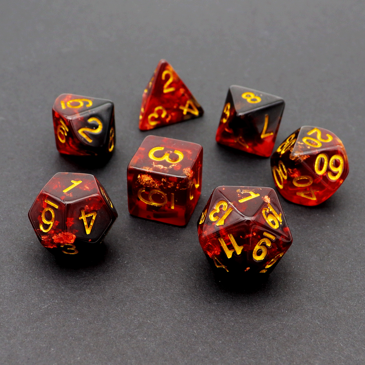 Black Red Gold Foil DND Dice Set for D&D Pathfinder – Haxtec Dice