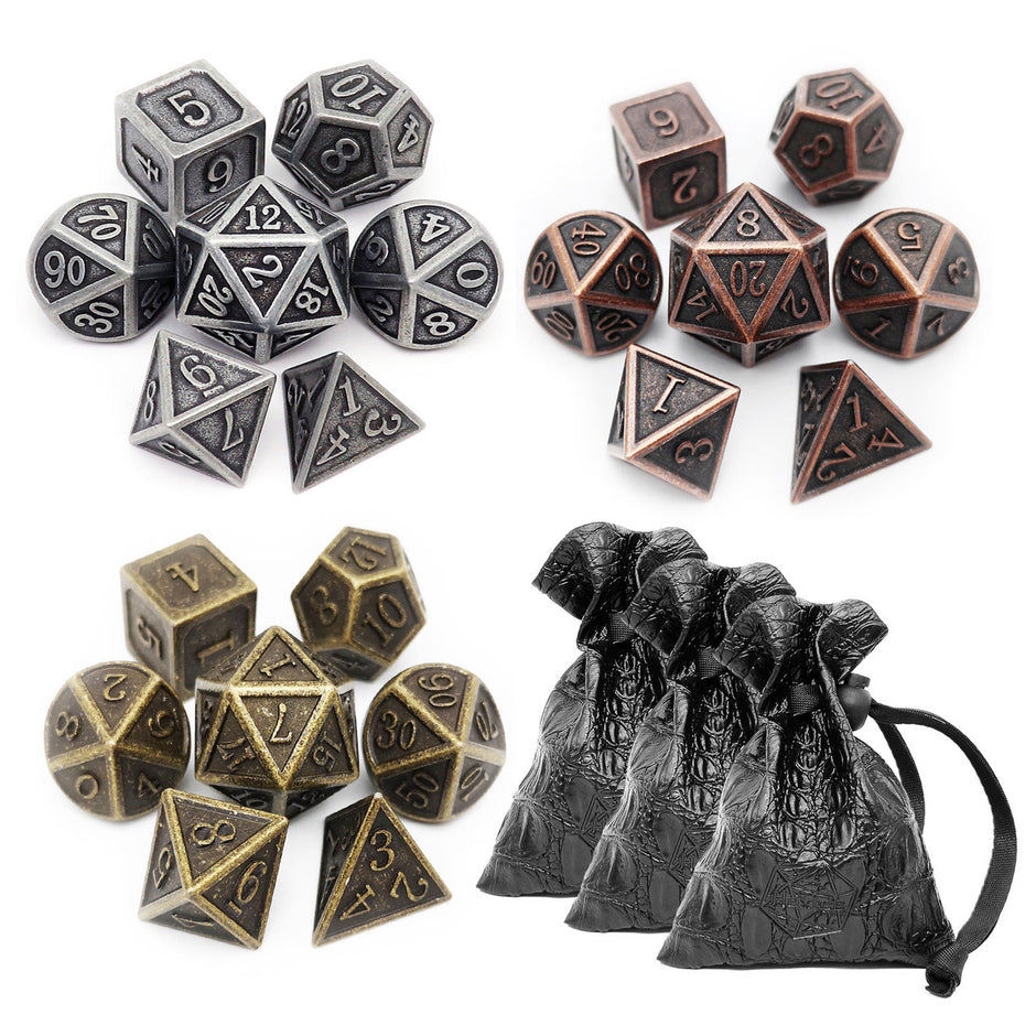 Haxtec Antique Metal Dice Set with Leather Dice Bag – Haxtec Dice